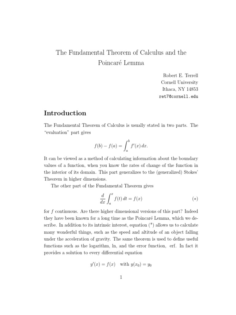 The Fundamental Theorem of Calculus and The Poincaré Lemma | PDF ...