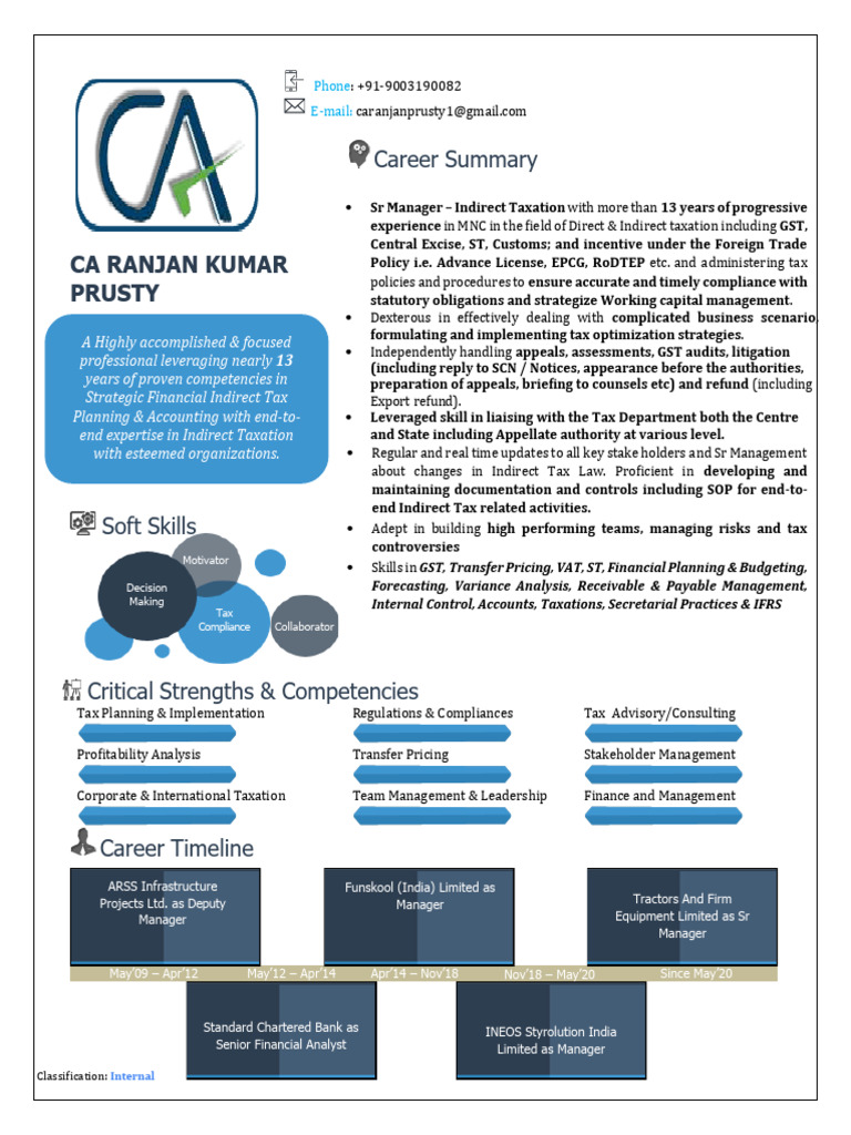 CA Ranjan Resume | PDF | Taxes | Indirect Tax CA Ranjan Resume | PDF | Taxes | Indirect Tax