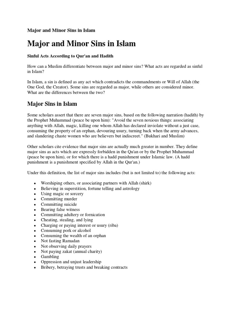 Major and Minor Sins in Islam | PDF | Allah | Sin