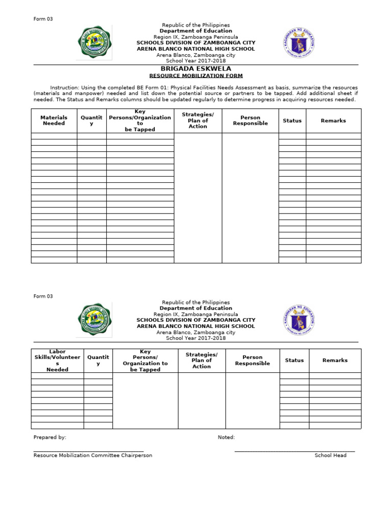 BE Form 3 - RESOURCE MOBILIZATION FORM | PDF