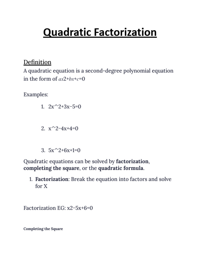 Quadratic Factorization | PDF | Quadratic Equation | Factorization Quadratic Factorization | PDF | Quadratic Equation | Factorization