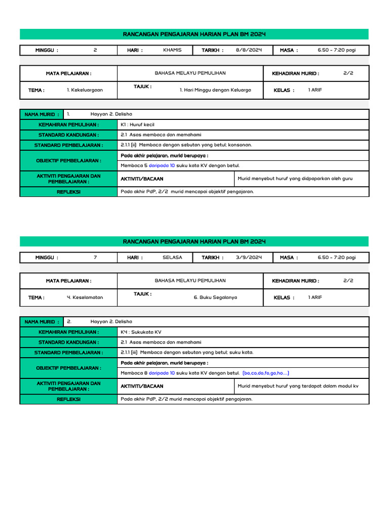 Maslianna 4minggu RPH Plan 2024 | PDF