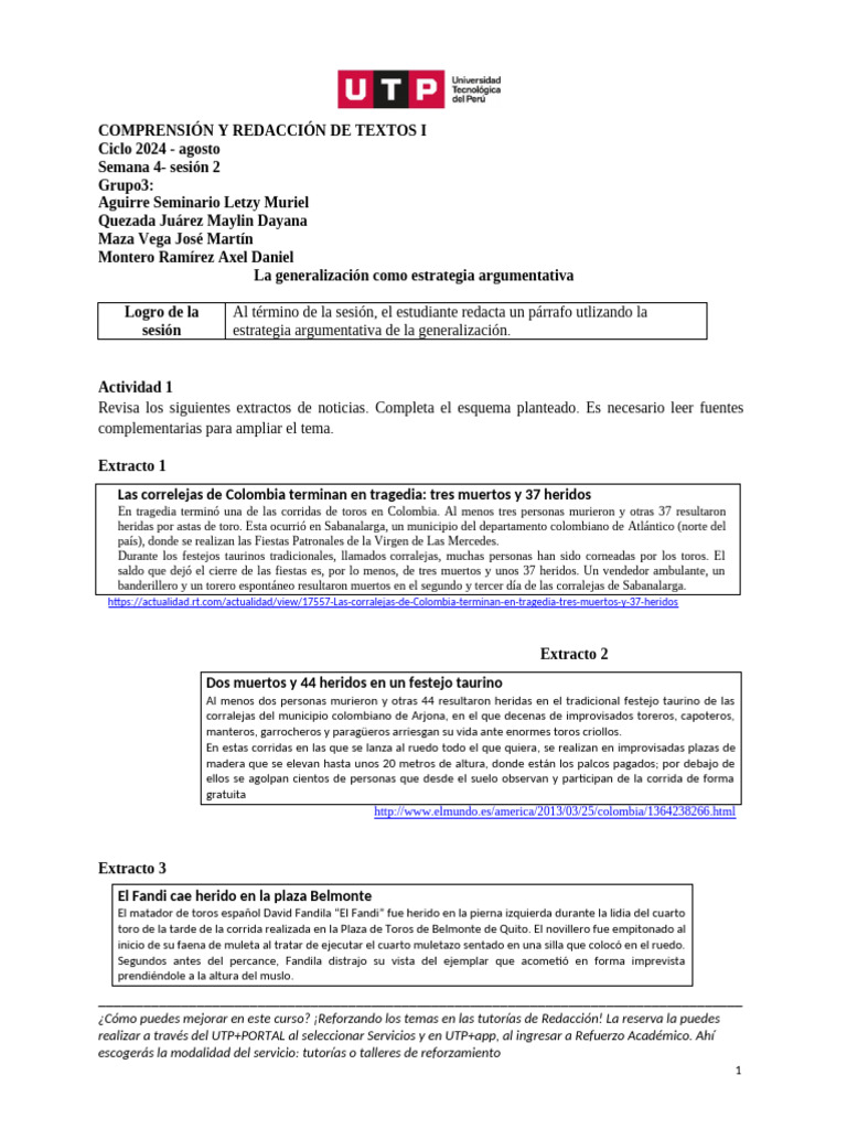 Generalización en Redacción Argumentativa | PDF | Toreo | Deportes de ...