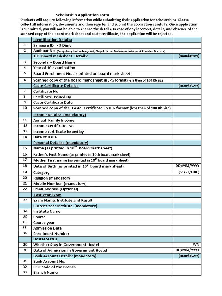Scholarship Application Form Guidelines | PDF