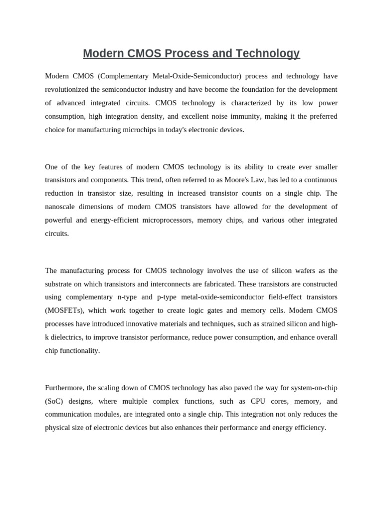 Modern CMOS Process and Technology | PDF | Cmos | Integrated Circuit