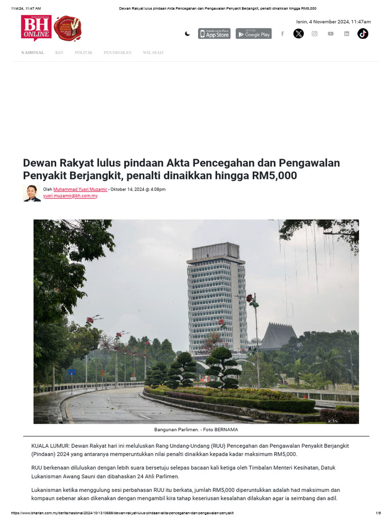 Dewan Rakyat Lulus Pindaan Akta Pencegahan Dan Pengawalan Penyakit Berjangkit, Penalti Dinaikkan ...