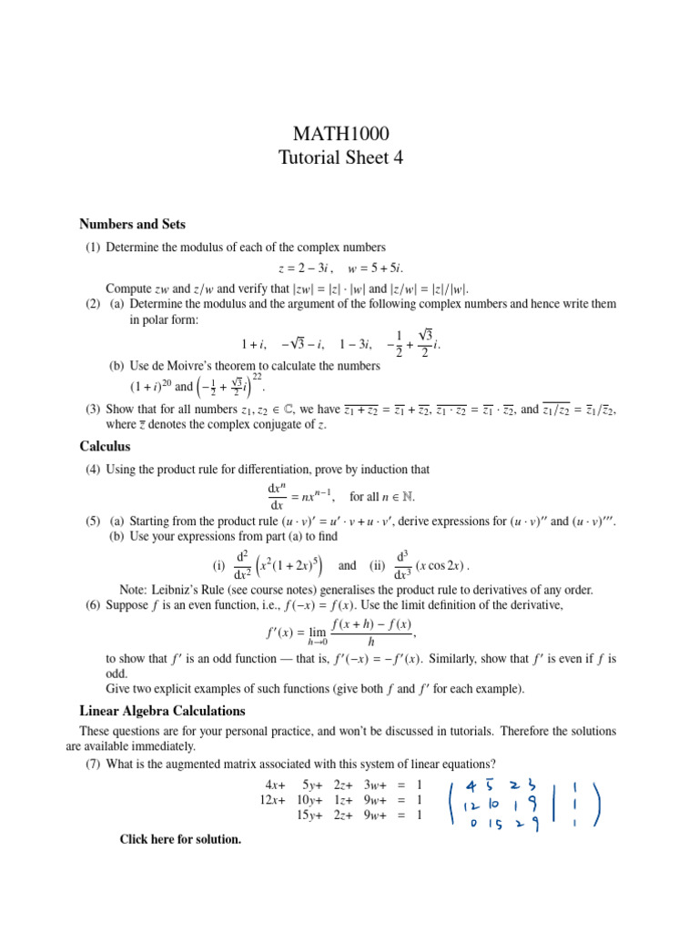 Week 4 | PDF | System Of Linear Equations | Complex Number