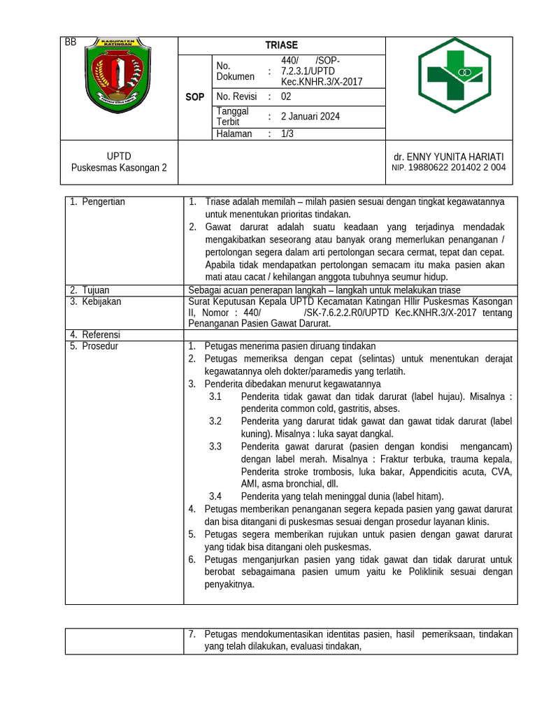 Sop Triase Sudah Edit | PDF
