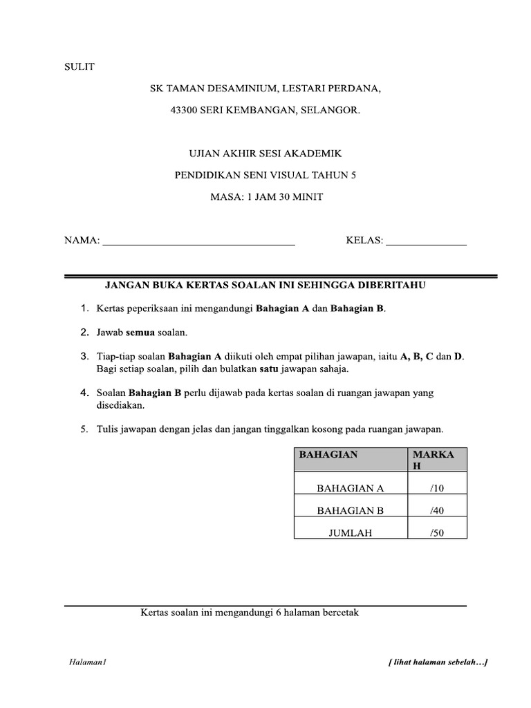 Uasa PSV Tahun 5 2024 | PDF