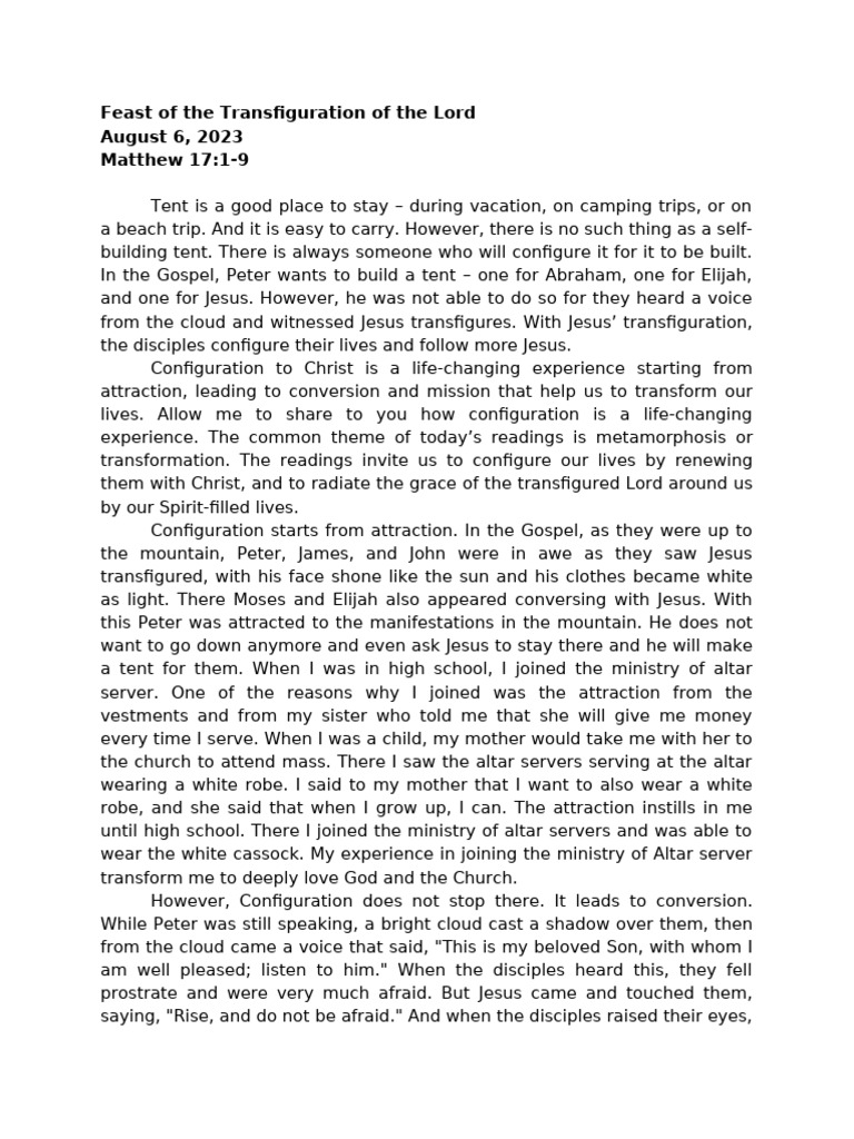 Feast of the Transfiguration of the Lord | PDF | Jesus | Religious Belief And Doctrine