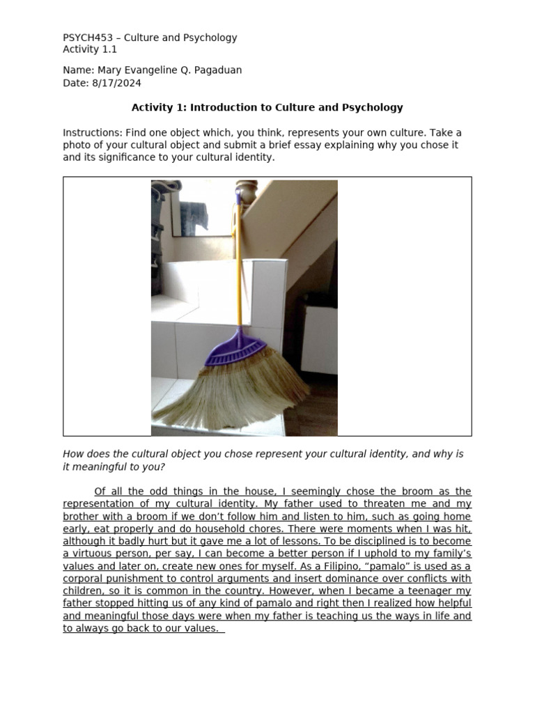 Cultural Identity Through Objects | PDF | Wellness | Science & Mathematics