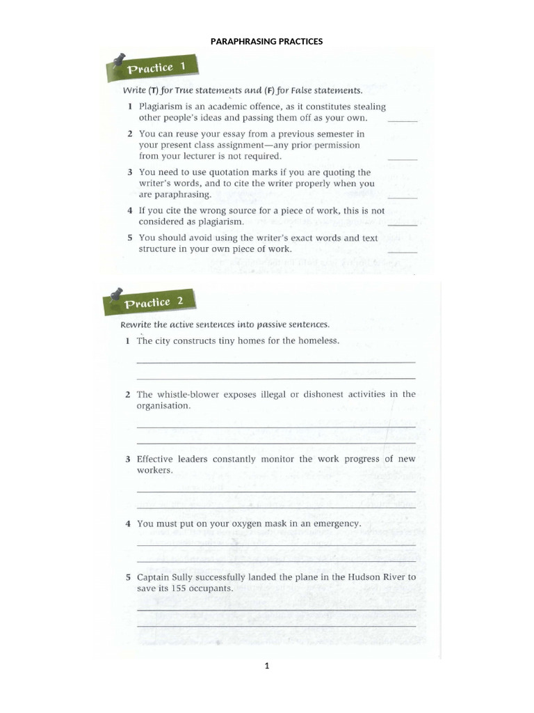 Paraphrasing Practices | PDF