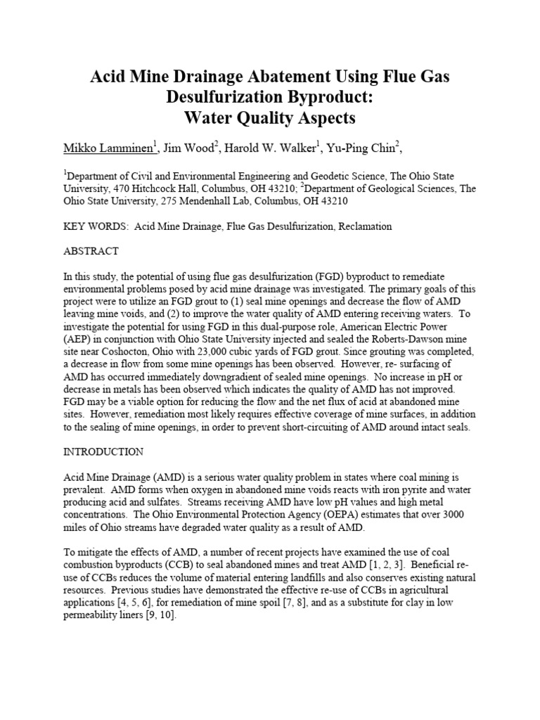 Acid Mine Drainage Abatement Using Flue Gas... | PDF | Water Quality ...