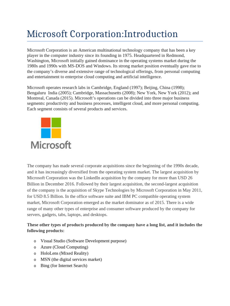 Microsoft Corporation IB PROJECT 1 | PDF | Microsoft | Microsoft Windows