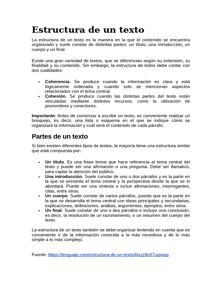 Estructura y partes de un texto | PDF | Crecimiento personal y profesional