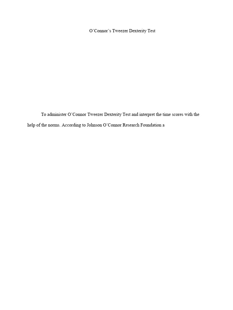 O’Connor Tweezer Dexterity Test Guide | PDF | Percentile | Experiment