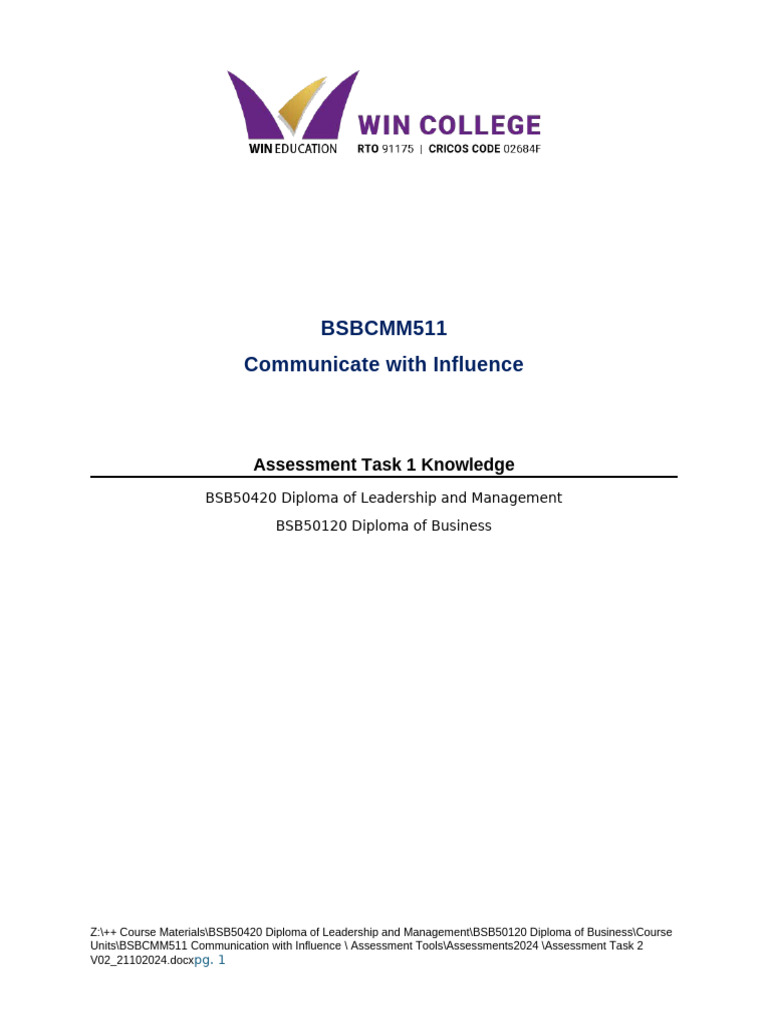 Saranlapat - BSBCMM511 Assessment Task 2 V02 - 21102024 | PDF | Information | Leadership