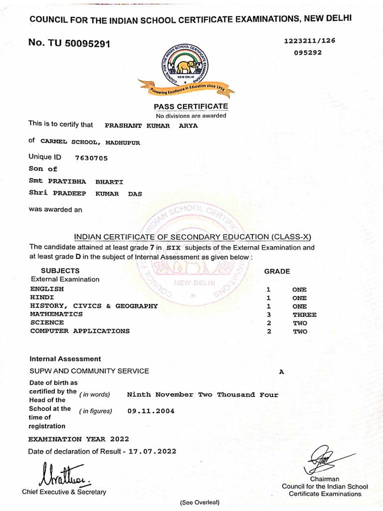 10th Marksheet | PDF