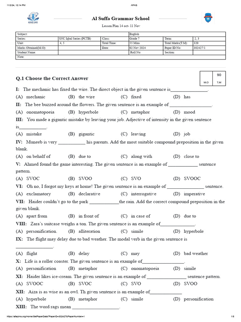 Class 7 English Unit 4-5 Lesson Plan | PDF | Verb | Grammatical Tense