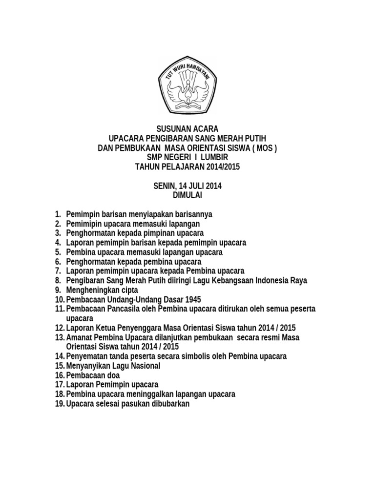 Susunan Acara Upacara Pembukaan Mos | PDF