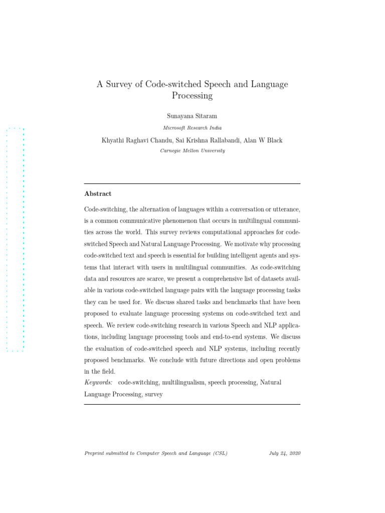 Code-Switching & Lang. Processing | PDF | Speech Recognition | Linguistics