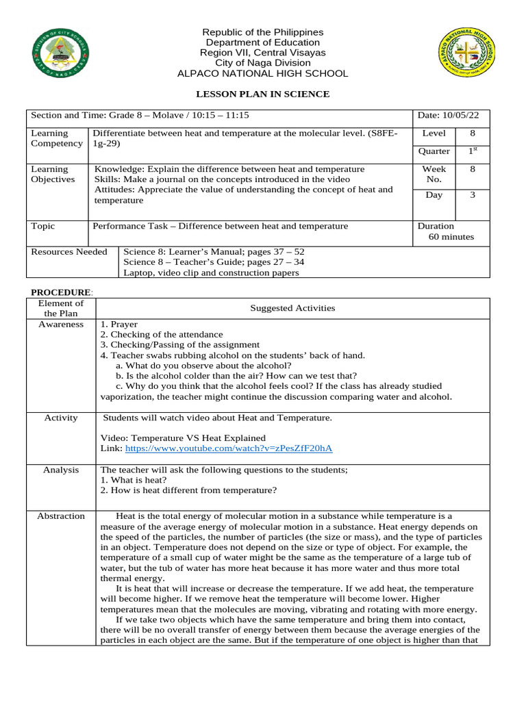 Science8_Q1_W8_D3 | PDF | Heat | Temperature