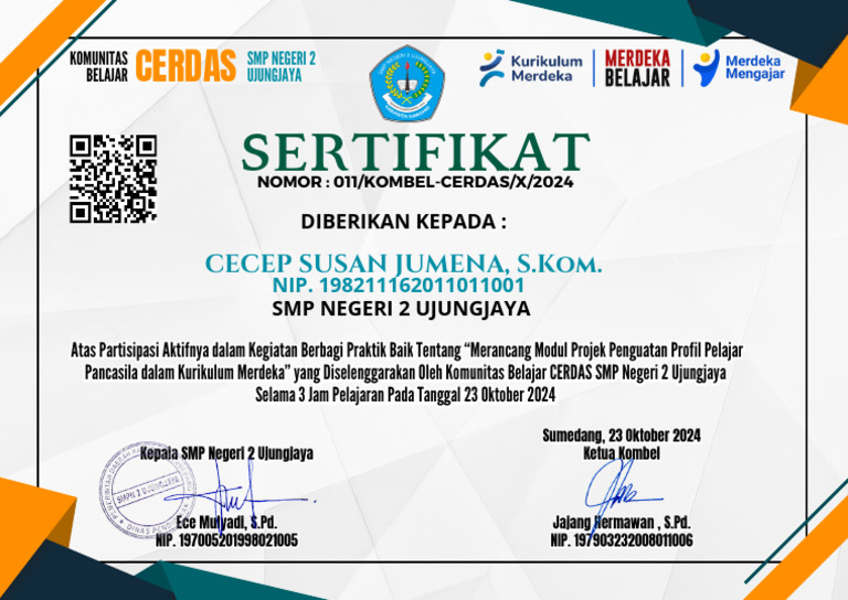 SERTIFIKAT BERBAGI PRAKTIK BAIK-CECEP SUSAN JUMENA, S.Kom. | PDF