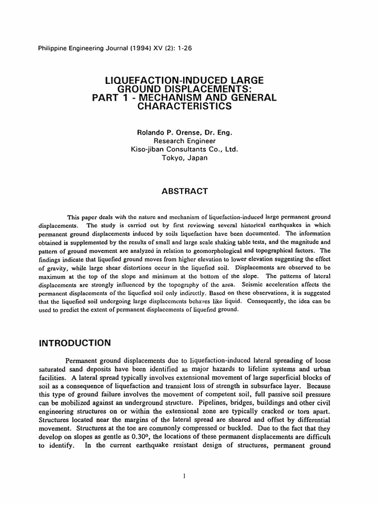 Liquefaction-Induced Large Ground Displacements Part 1 - Mechanism and ...