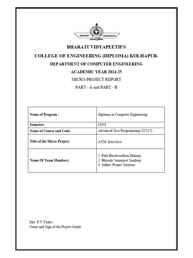 AJP Micro Project Part A & B | PDF | Databases | Automated Teller Machine