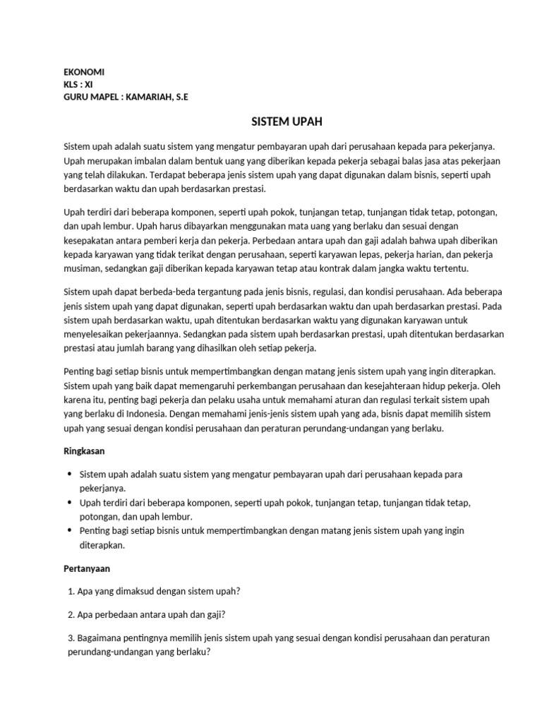 Pengertian dan Jenis Sistem Upah | PDF | Pengelolaan Keuangan & Uang