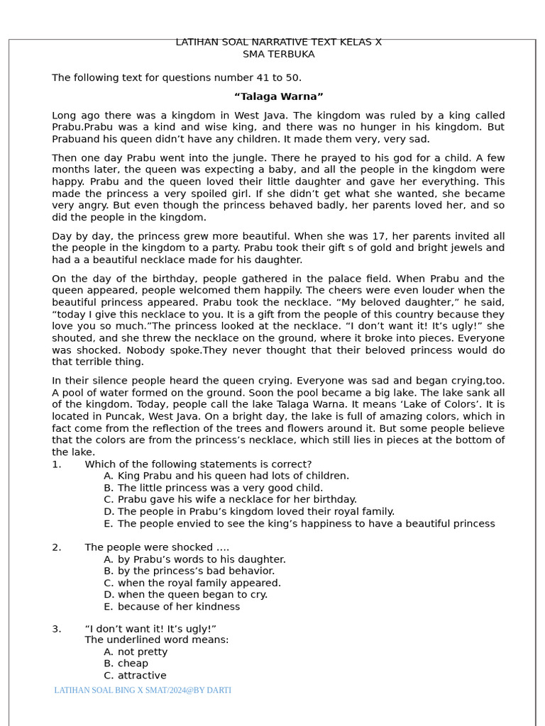 Latihan Soal Narrative Text | PDF | Travel | Poetry