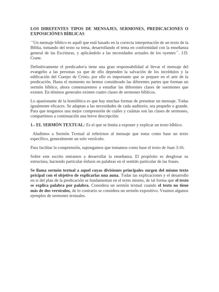 Tipos de Sermones y Predicaciones | PDF | Sermón | Biblia