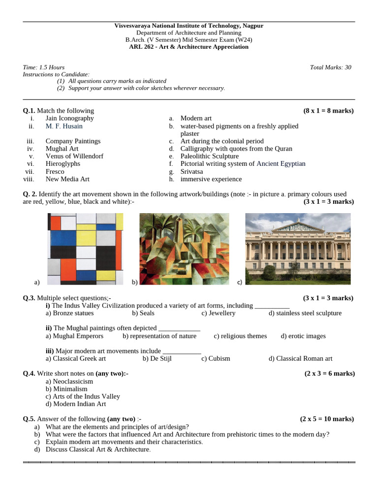 AAA MID SEM PAPER Aswers | PDF | Ancient Egypt | Modern Art