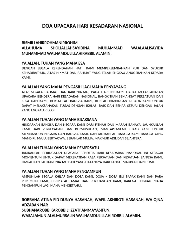 Doa Upacara Hari Kesadaran Nasional | PDF | Hukum