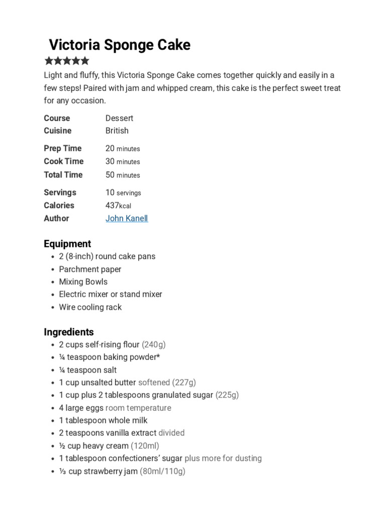 Victoria Sponge Cake - Preppy Kitchen | PDF | Cakes | Fat