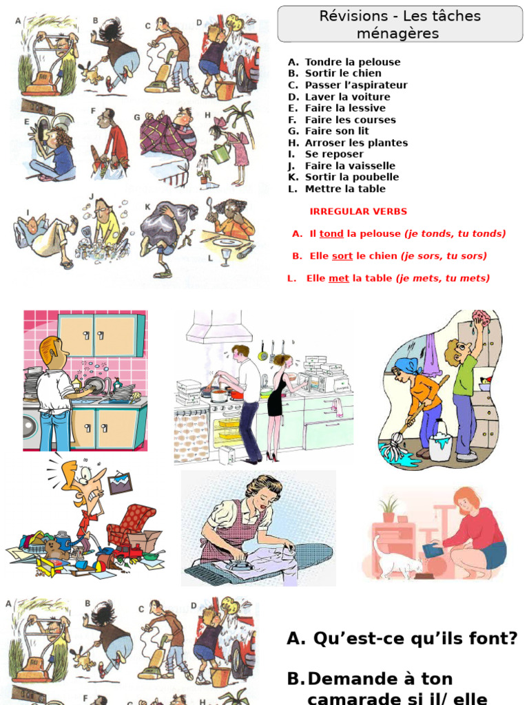 DAY 1 - Les Taches Menageres - Intro Activites | PDF | Arts du langage ...
