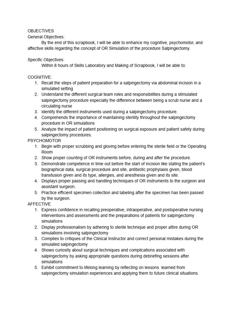 Salpingectomy Simulation Skills Guide | PDF | Surgery | Medicine
