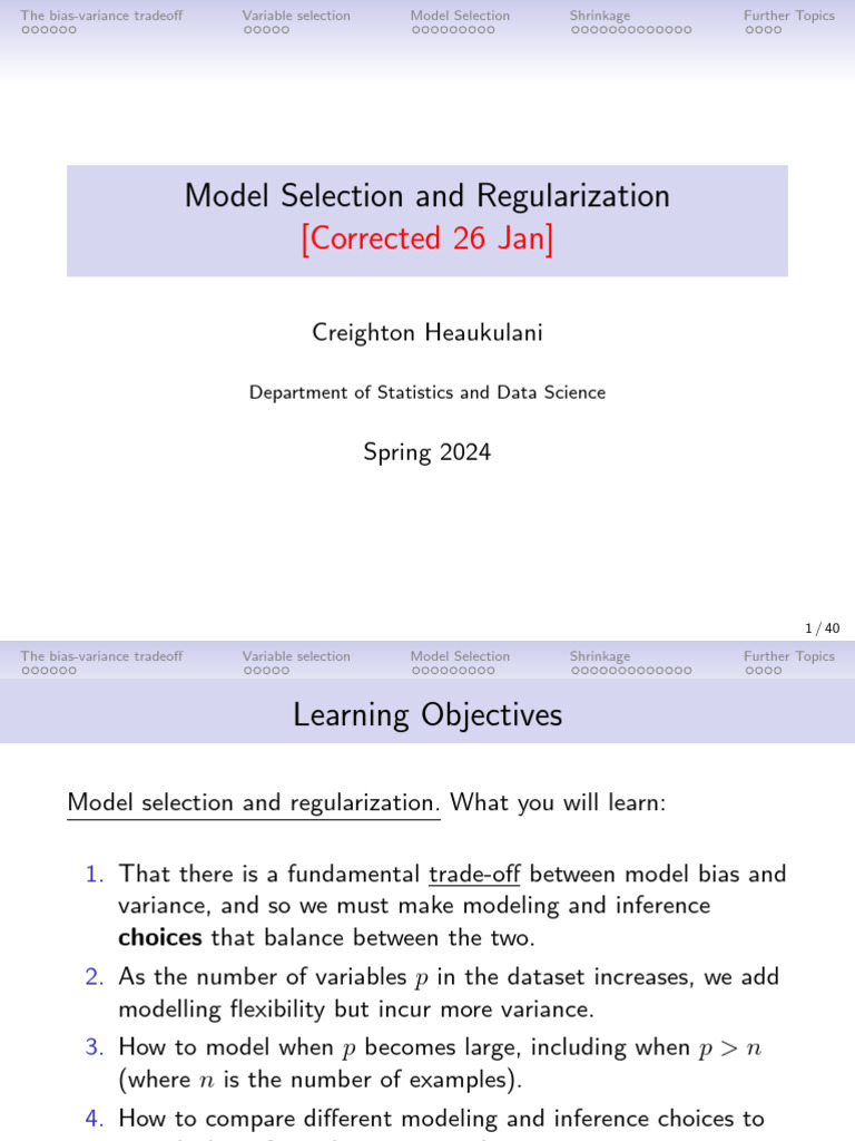 Week 2 Model Selection And Regularization Corrected 26 Jan Pdf