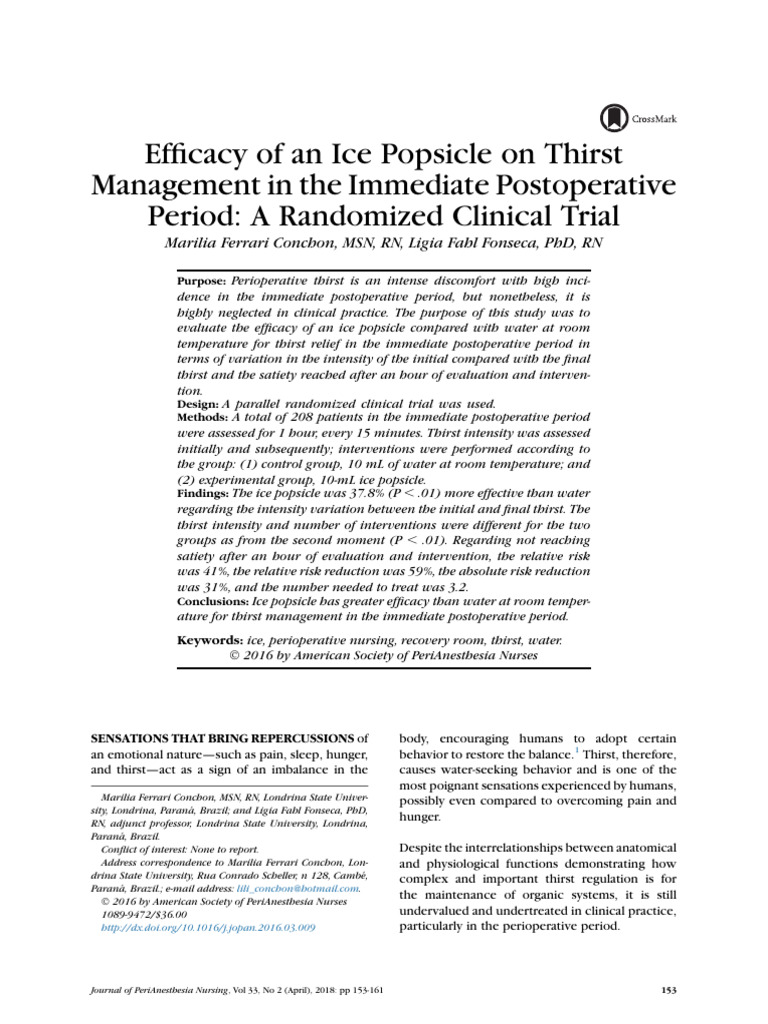 Efficacy of An Ice Popsicle On Thirst Management in The Immediate ...