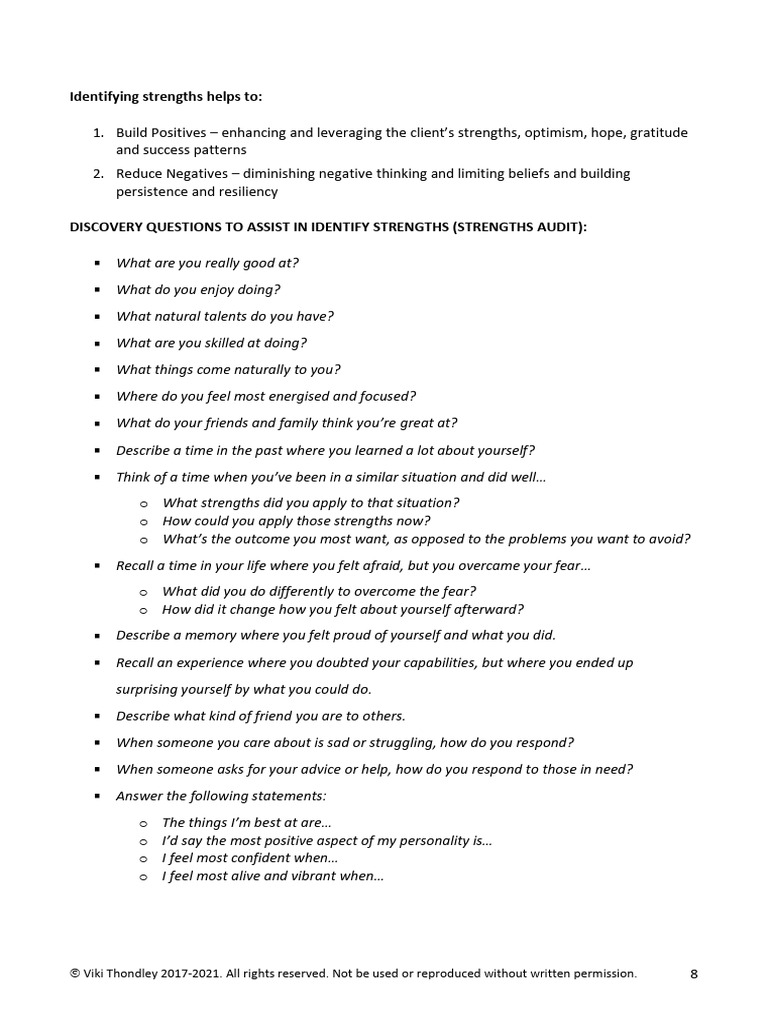 Identifying Positive Strengths Questions | PDF