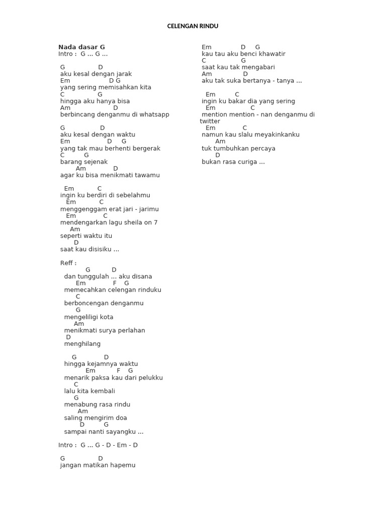 Chord dan Lirik Celengan Rindu | PDF