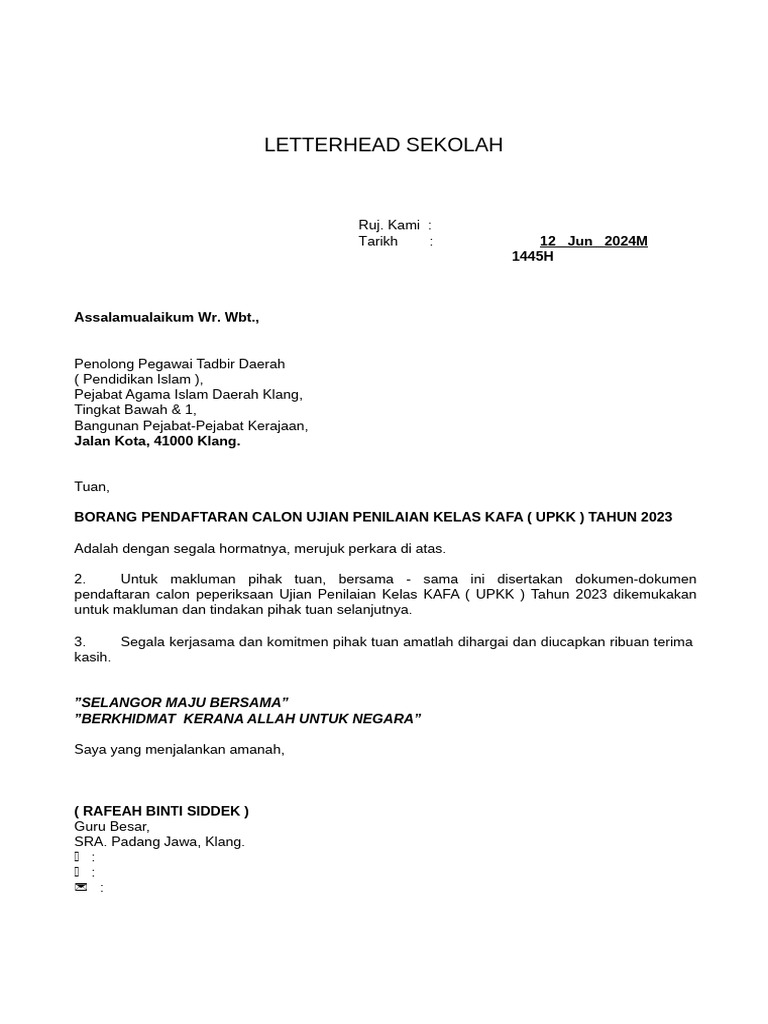 Contoh Surat Iringan Sekolah | PDF