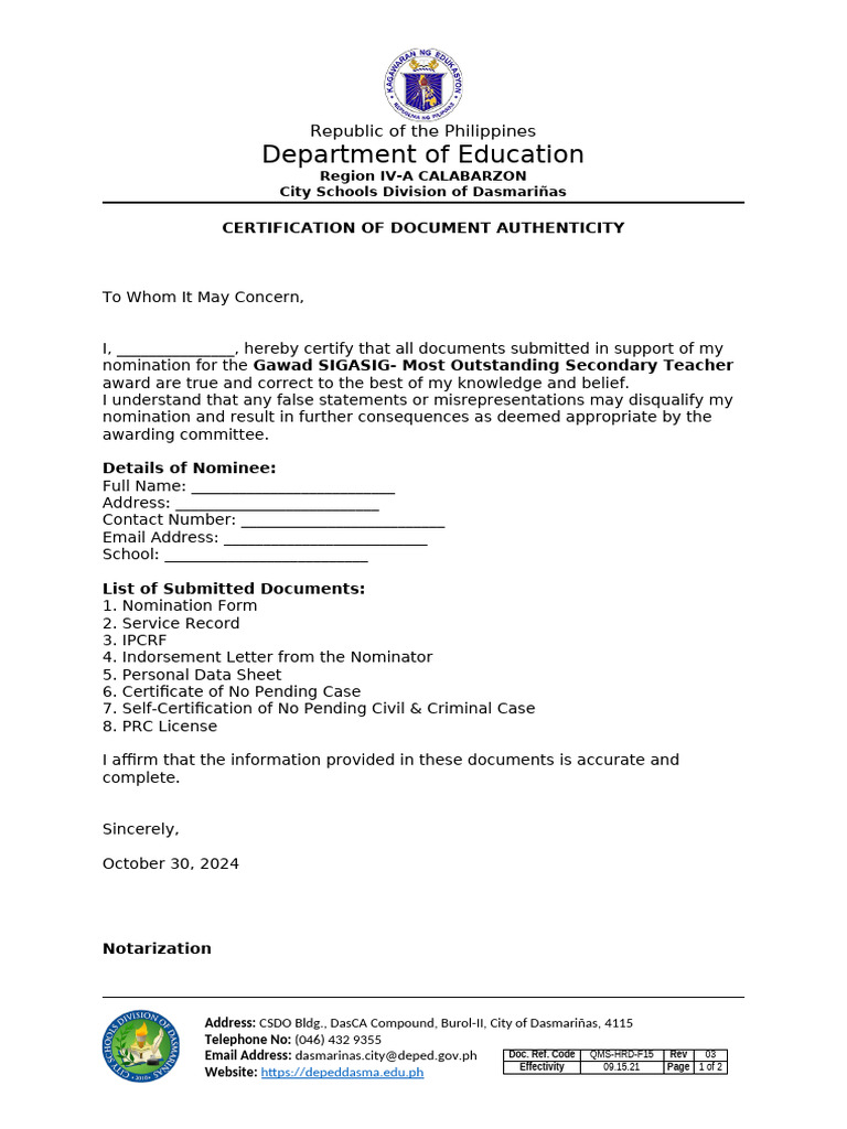 Certification of Document Authenticity | PDF | Social Science | Law