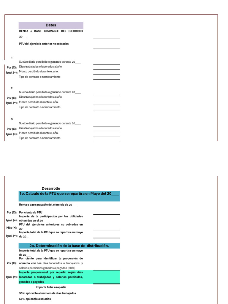 Formato para Determinar Ptu | PDF | Economias