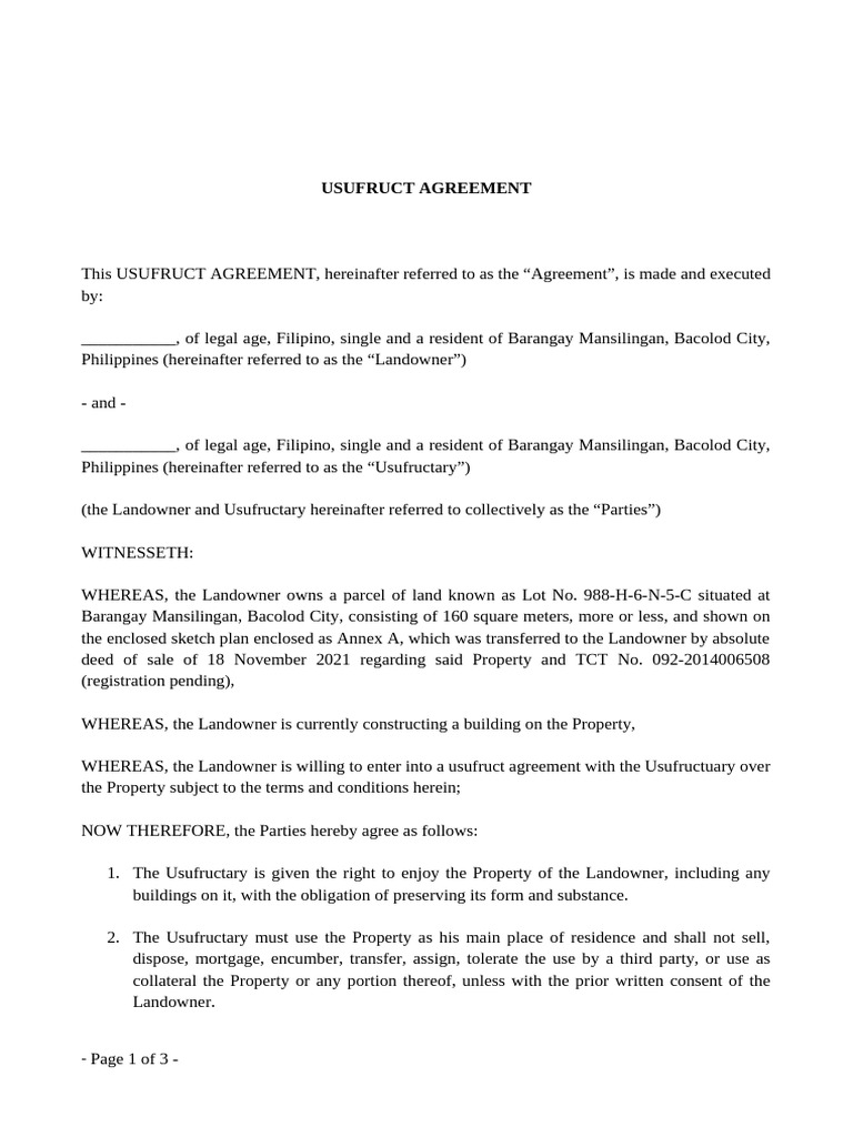Usufruct Agreement | PDF | Environmental Law | Civil Law (Legal System)