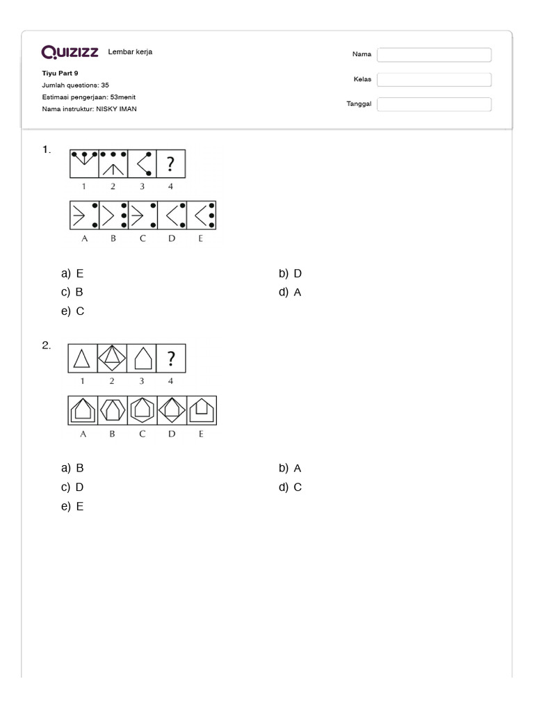 Lembar Kerja Tiyu Part 9: 35 Soal Latihan | PDF