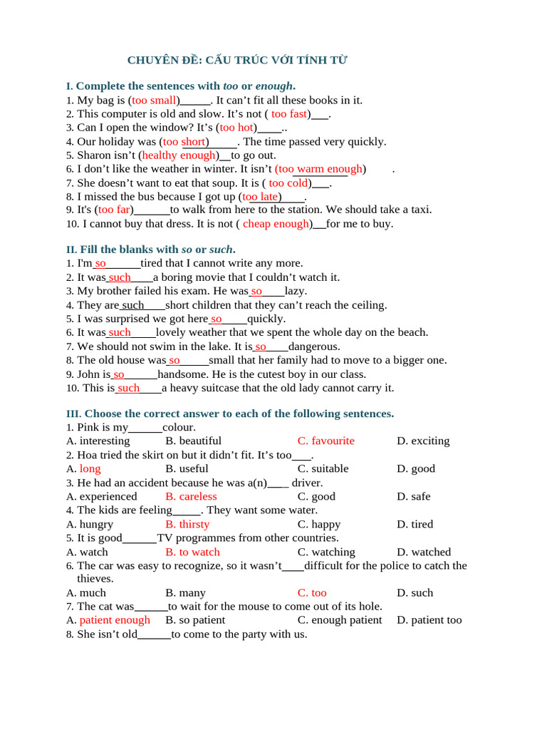 Adjectives Structures - Key | PDF | Language Arts & Discipline
