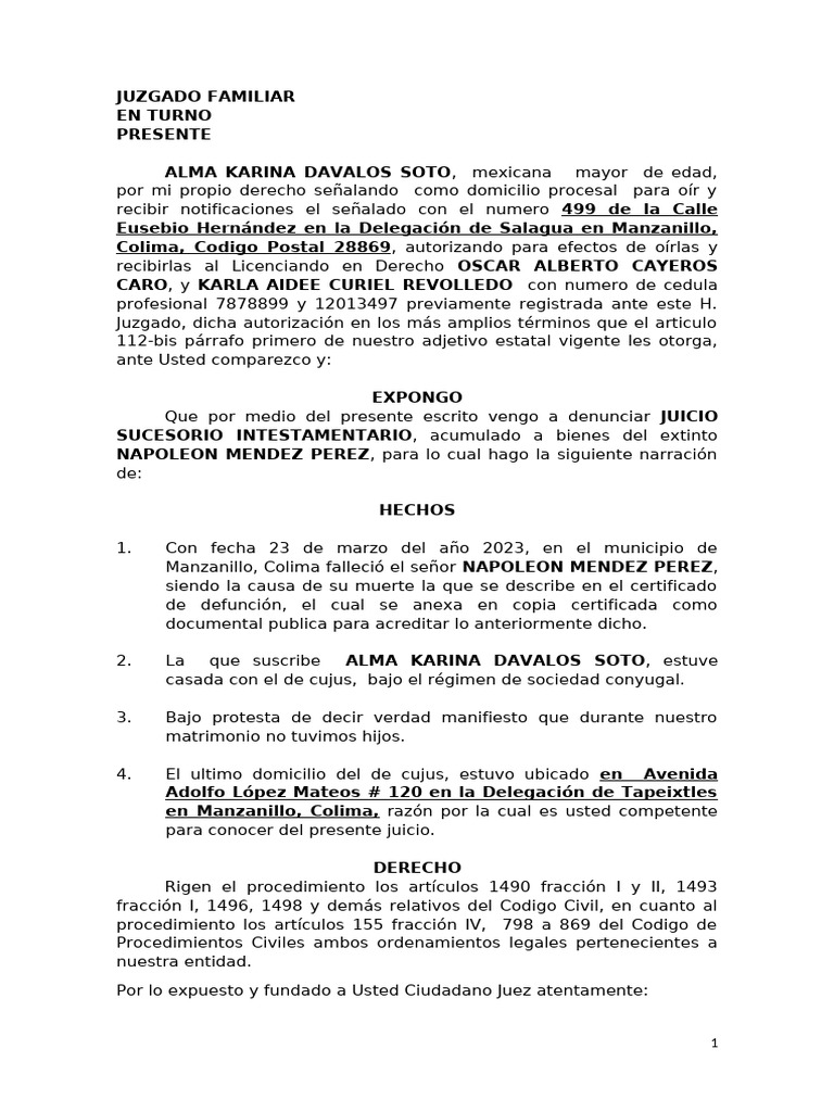 Sucesorio Rosa Maria Solorio Colomos | PDF