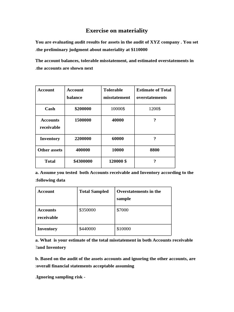 Exercise On Materiality | PDF | Audit | Accounting