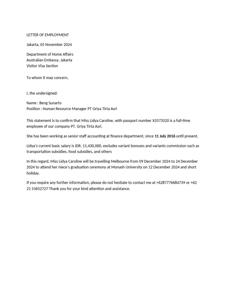 Letter of Employment | PDF | Career & Growth | Business